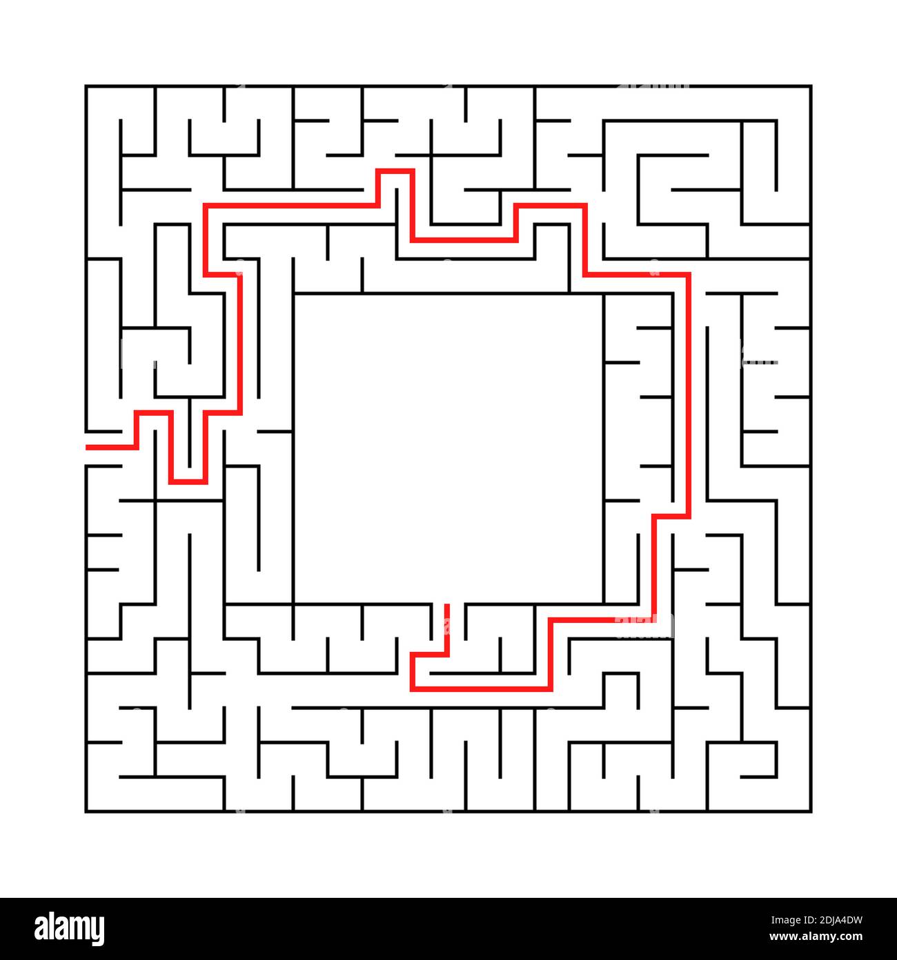 A square labyrinth with an entrance and an exit. Simple flat vector ...