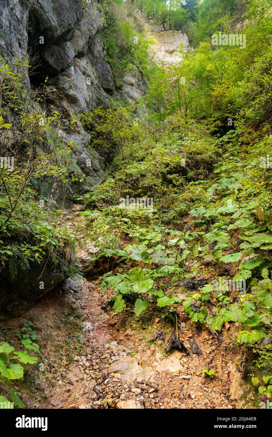 The waterfall is dry due during the dry season with hot weather Stock ...