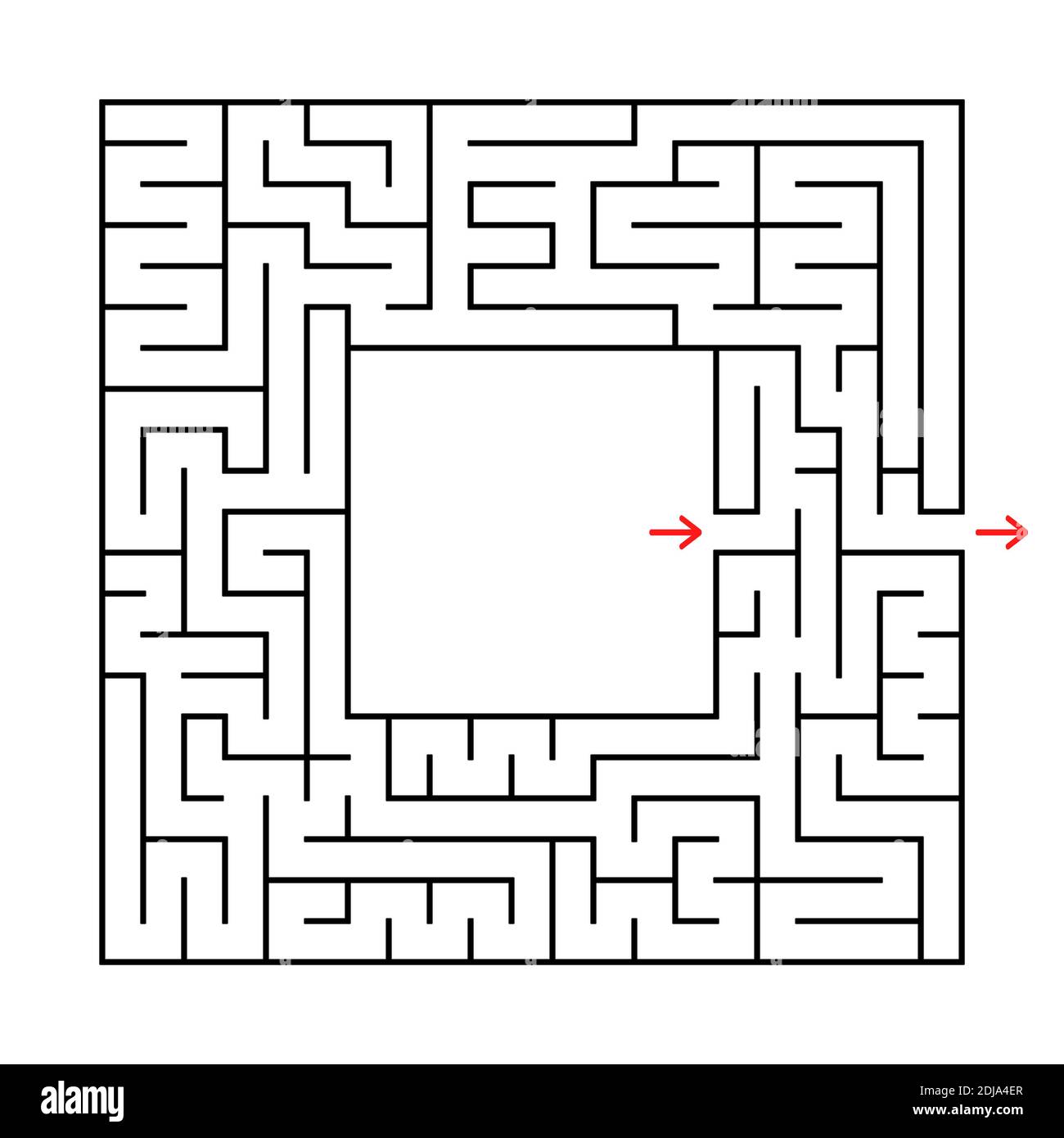 A square labyrinth. Find the way out from the center. Simple flat ...