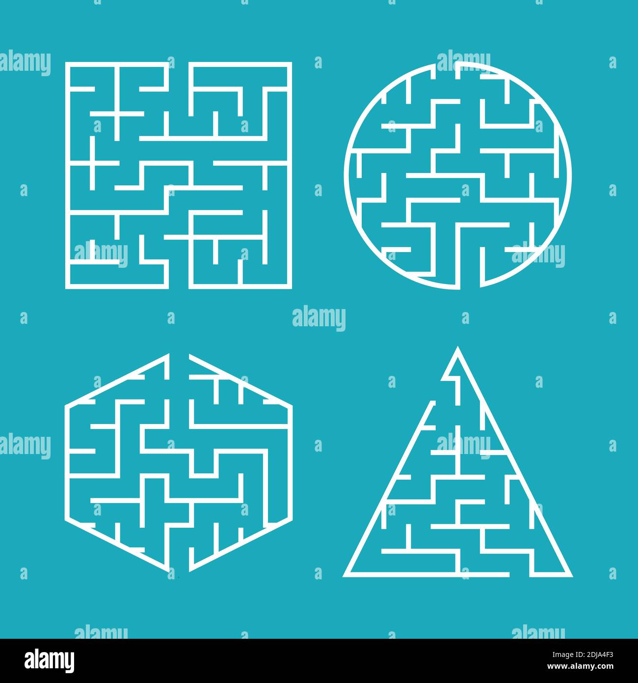 A set of labyrinths for children. A square, a circle, a hexagon, a ...