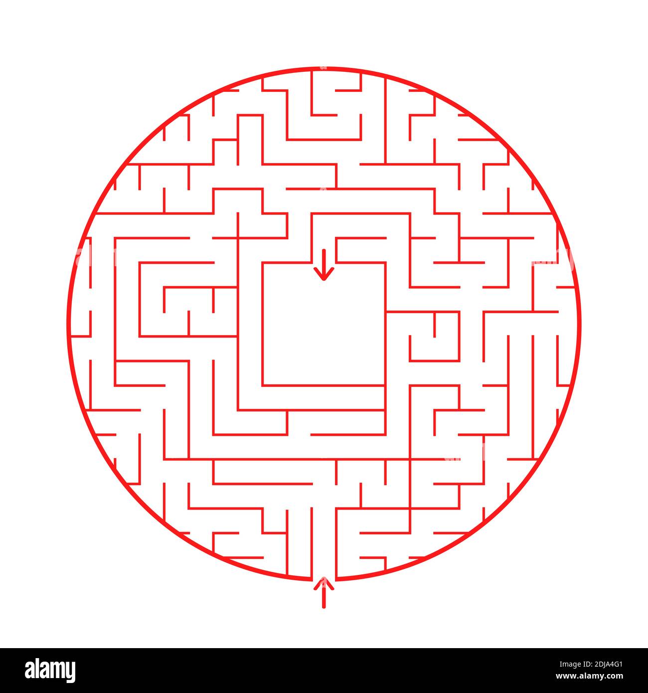 A round labyrinth with an entrance and an exit. Simple flat vector ...