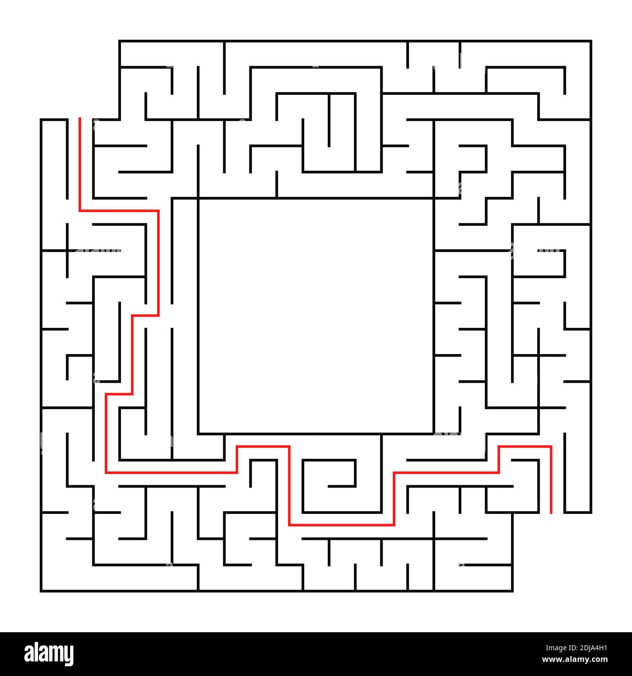 A square labyrinth with an entrance and an exit. Simple flat vector ...