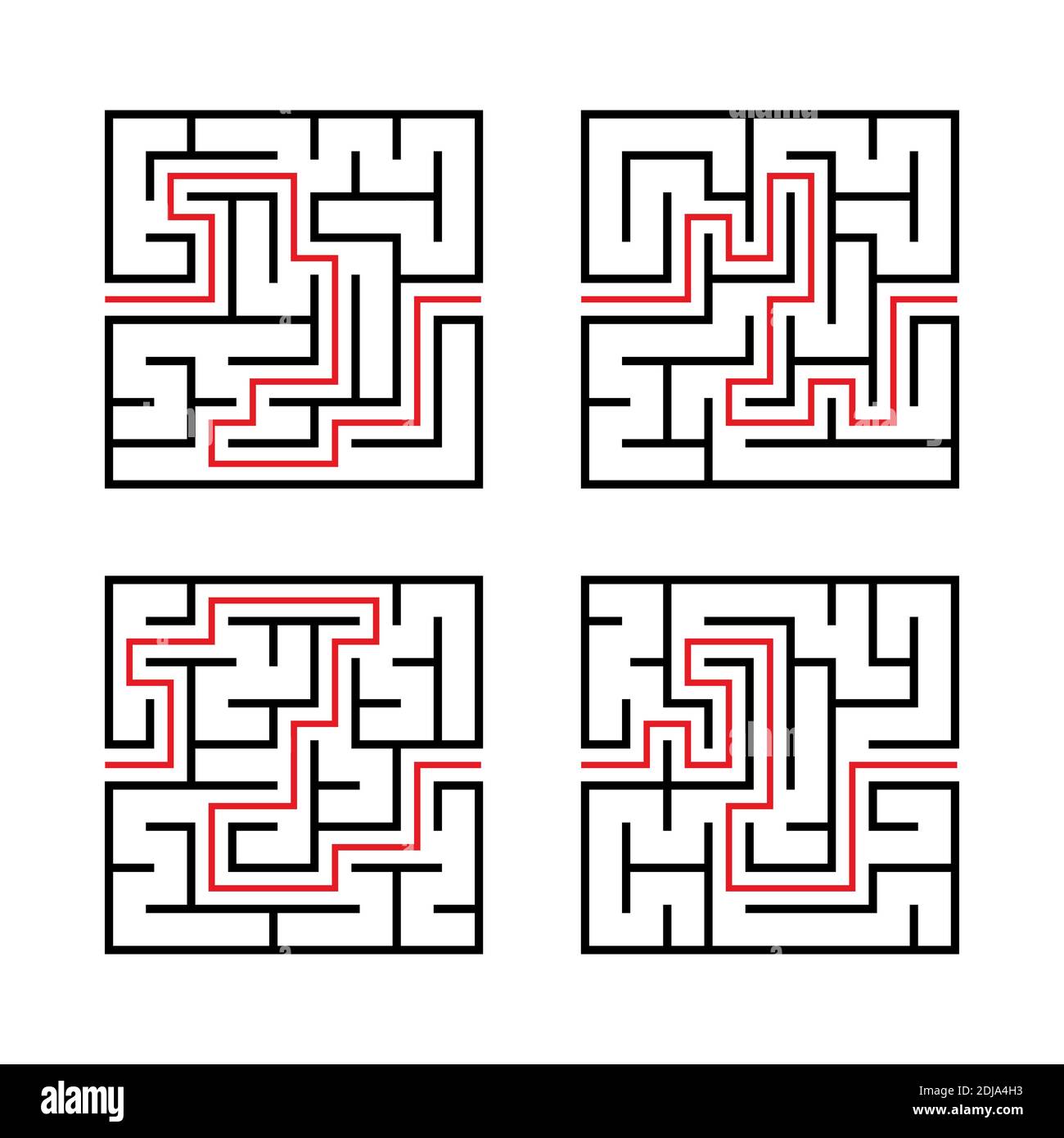 A set of square mazes for children. Simple flat vector illustration isolated on white background ...