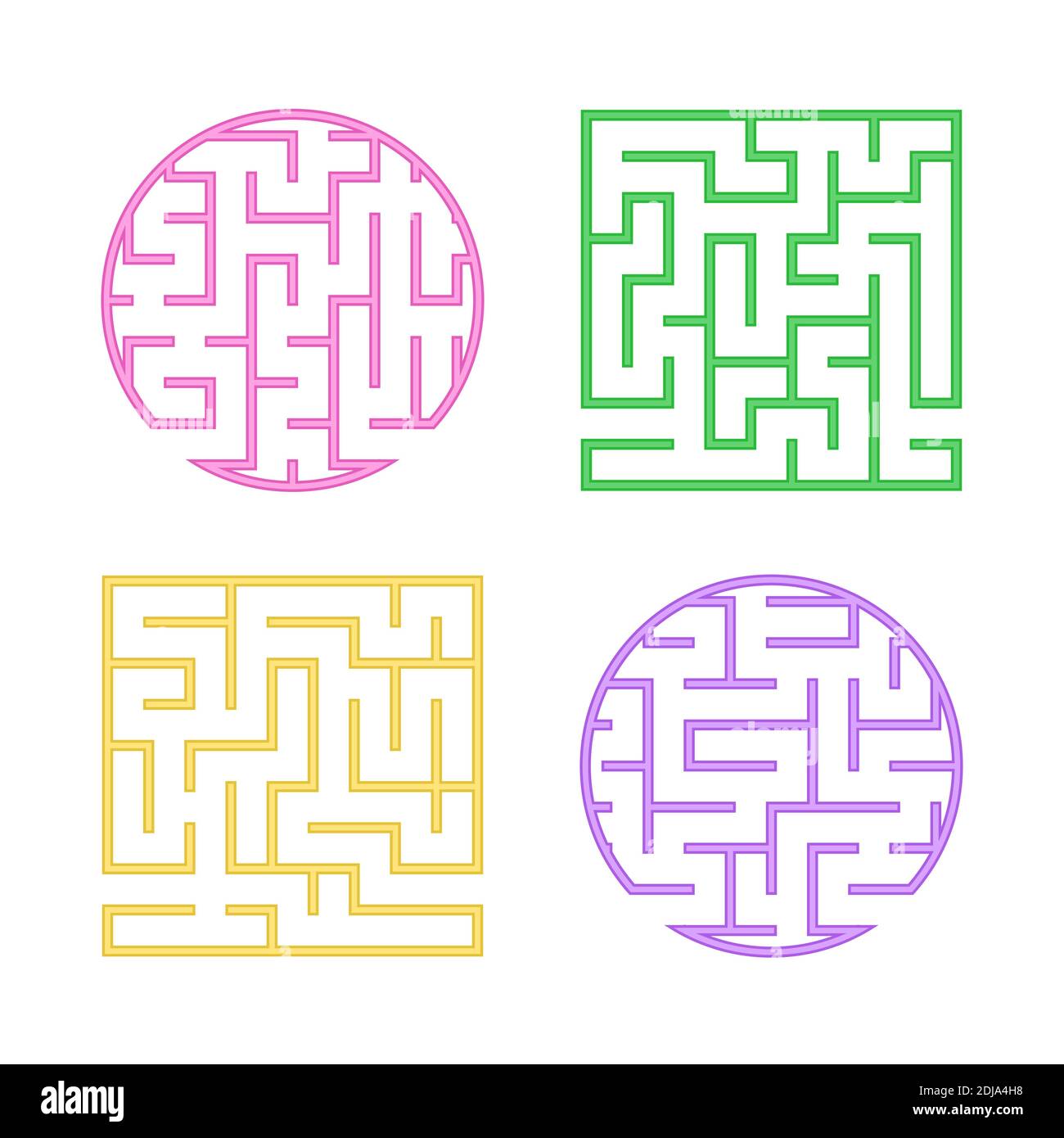 A set of colored labyrinths for children. A square, round maze. Simple flat vector illustration ...