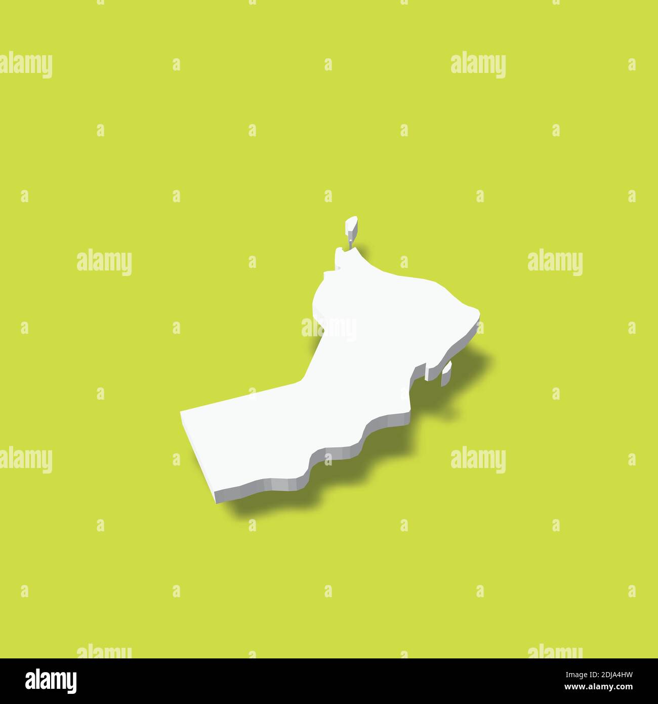 Oman - white 3D silhouette map of country area with dropped shadow on ...