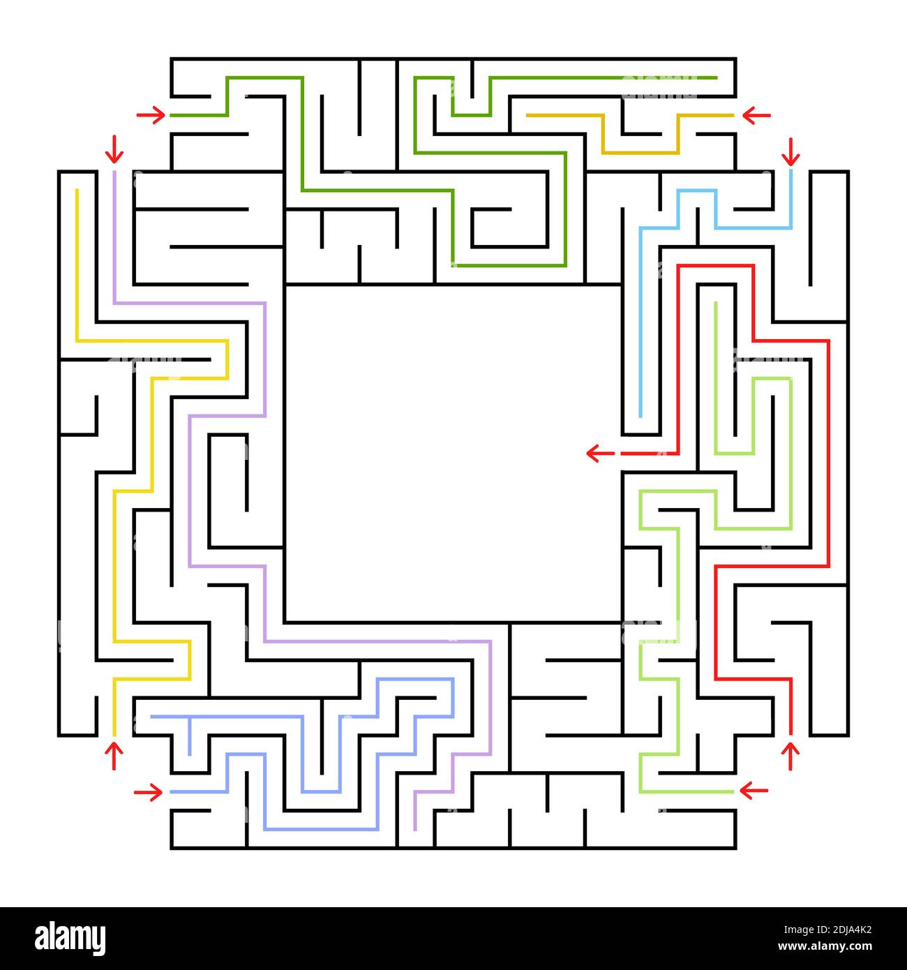 A square labyrinth. Choose the right path to get into the center of the ...