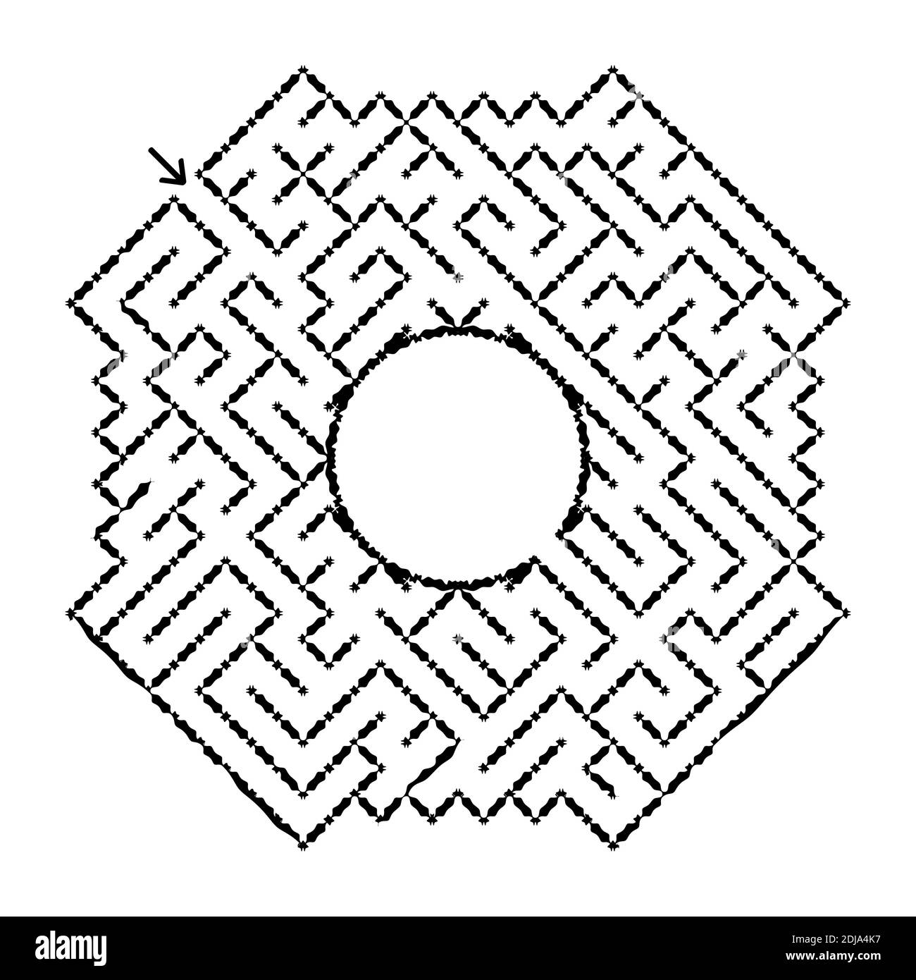A polygonal labyrinth with a circular center. Vector illustration ...