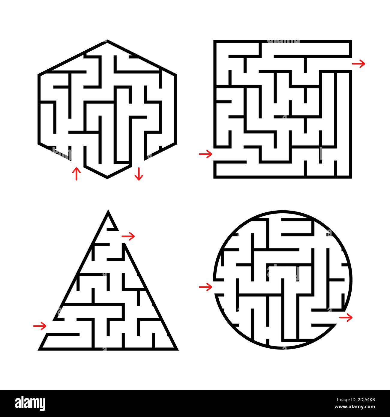 A set of labyrinths for children. A square, a circle, a hexagon, a ...