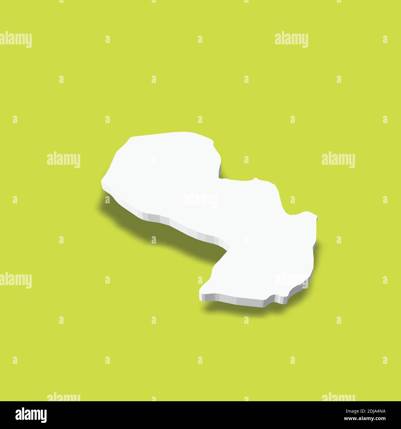 Paraguay - white 3D silhouette map of country area with dropped shadow ...