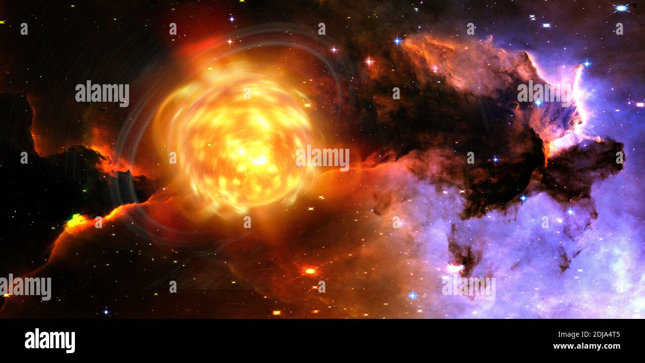 Alien sun as a huge gas sphere in distant space. Elements of this image ...