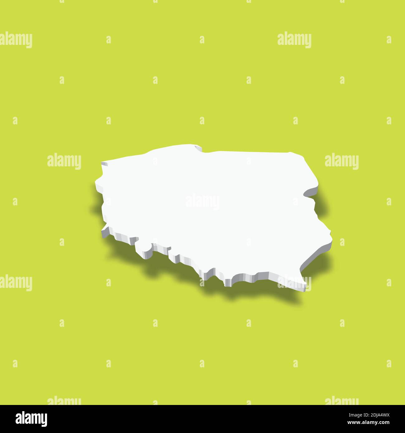 Poland - white 3D silhouette map of country area with dropped shadow on ...