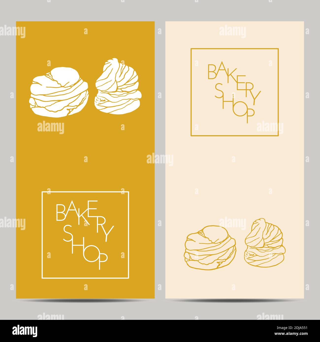 Hand drawn set of bakery shop poster with profiterole. Design sketch ...