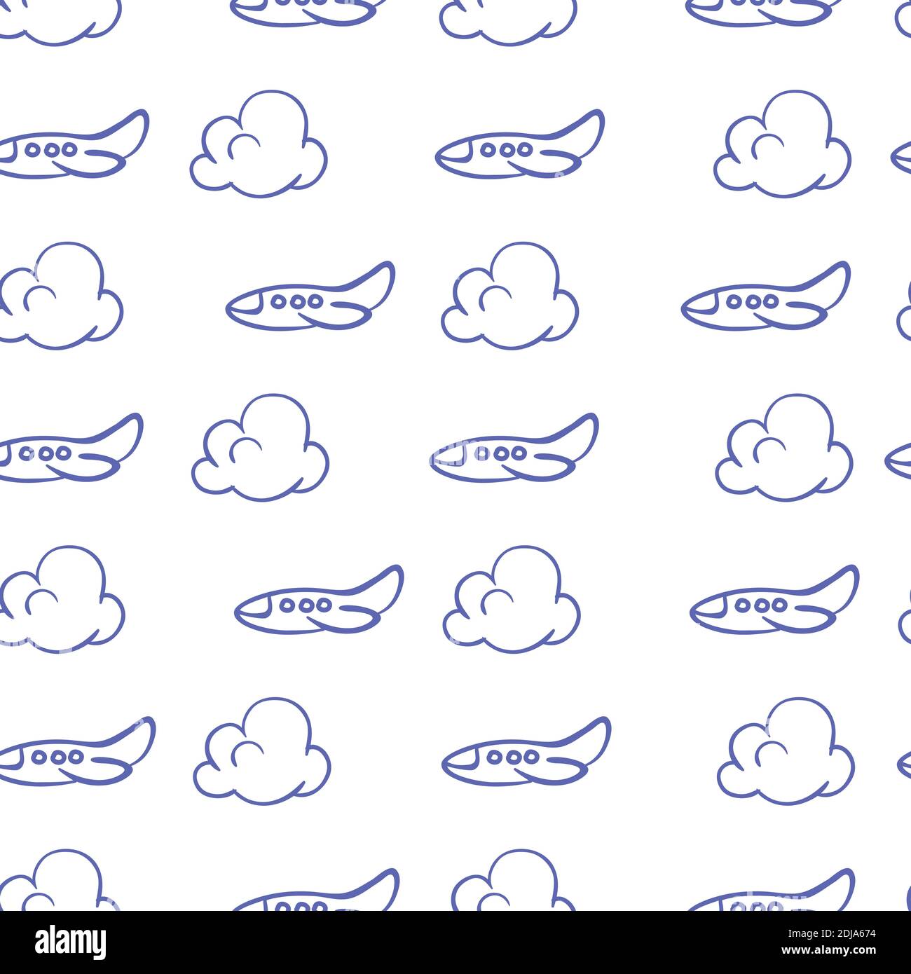 Cloud and airplanes seamless pattern. Travel vector background Stock ...