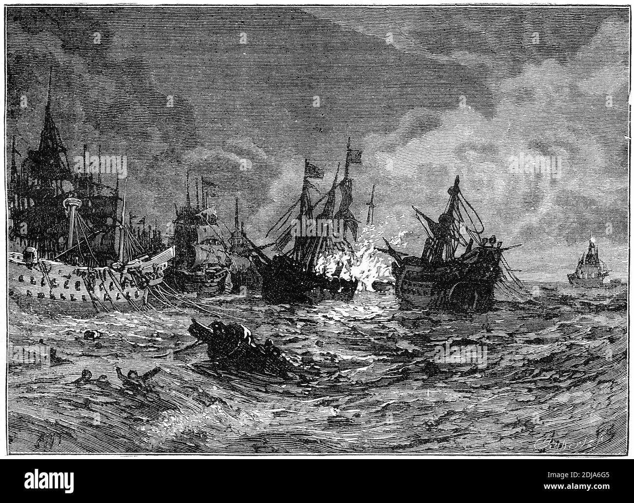 War ships engraved Black and White Stock Photos & Images - Alamy