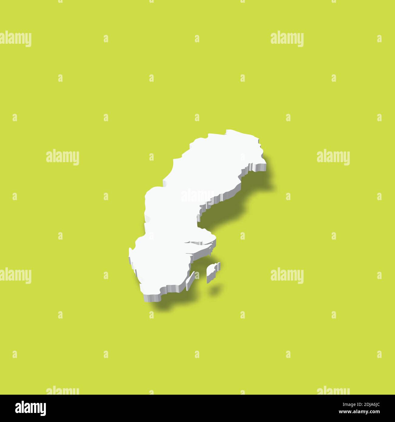 Sweden - white 3D silhouette map of country area with dropped shadow on ...