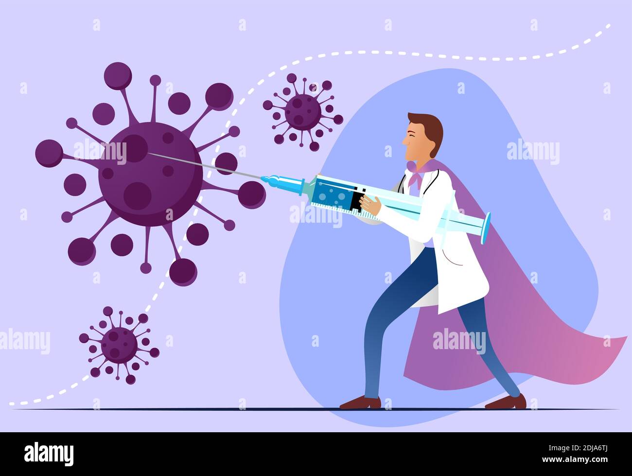 COVID-19 Virus Vaccine poster. Doctor fighting coronavirus with syringe ...