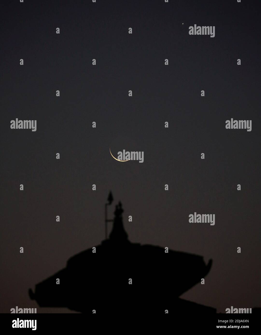 Kathmandu, Bagmati, Nepal. 14th Dec, 2020. A crescent moon and the ...