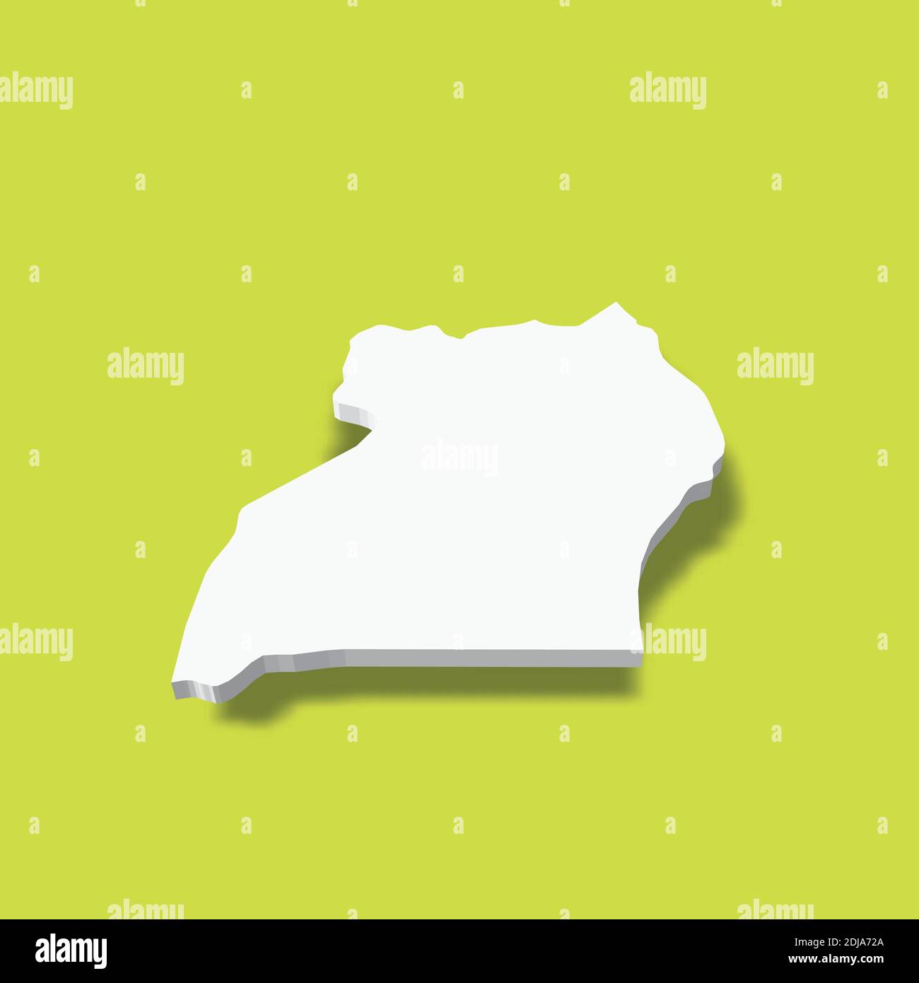 Uganda - white 3D silhouette map of country area with dropped shadow on ...