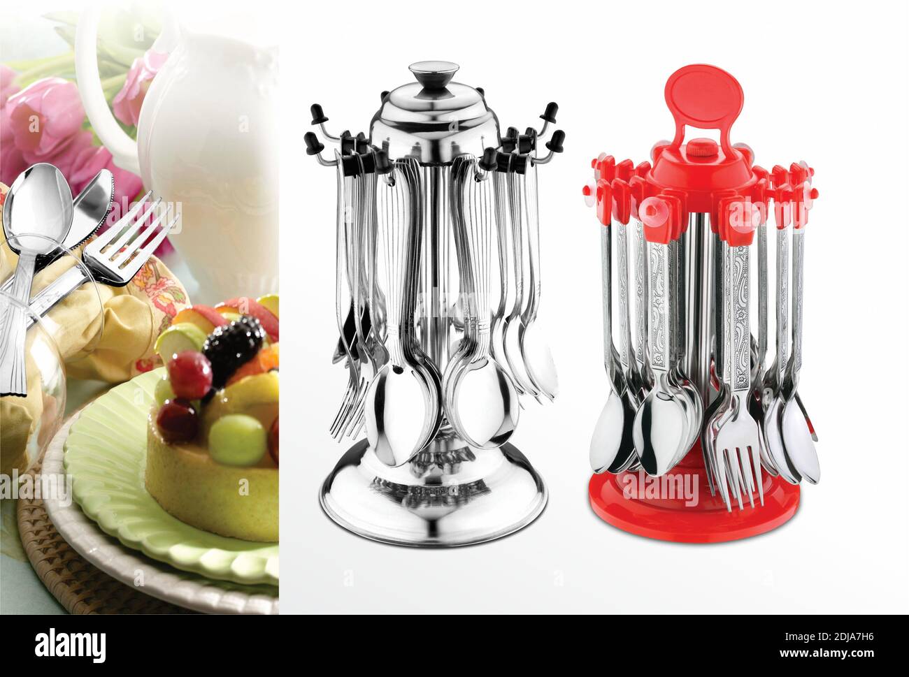 Spoons Cutlery Set with Stand Stainless Steel Stock Photo - Alamy