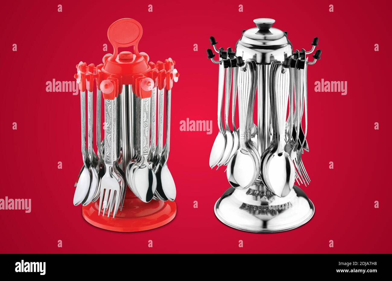 Spoons Cutlery Set with Stand Stainless Steel Stock Photo - Alamy