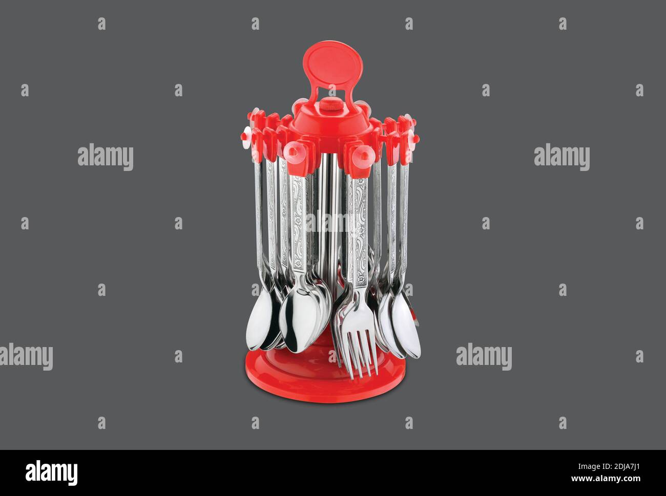 Spoons Cutlery Set with Stand Stainless Steel Stock Photo - Alamy