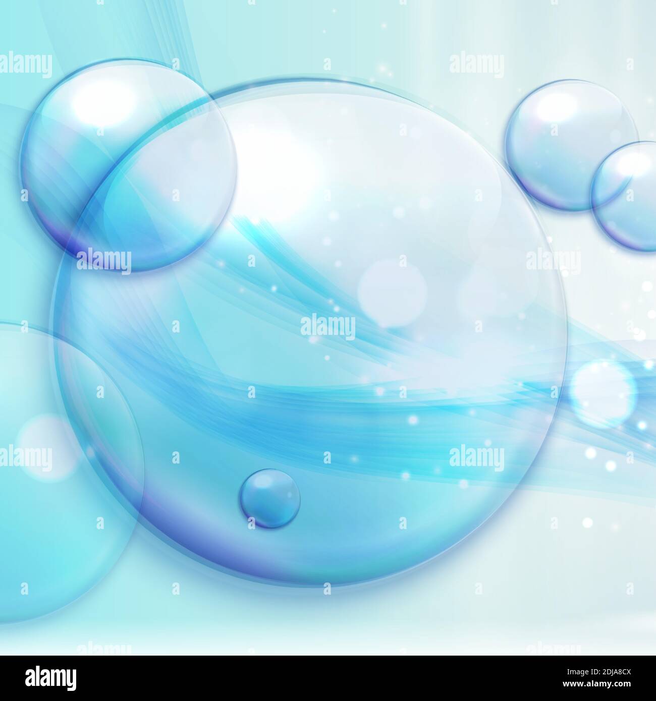 Colorful blue background with waves, bubbles, highlights. Vector ...