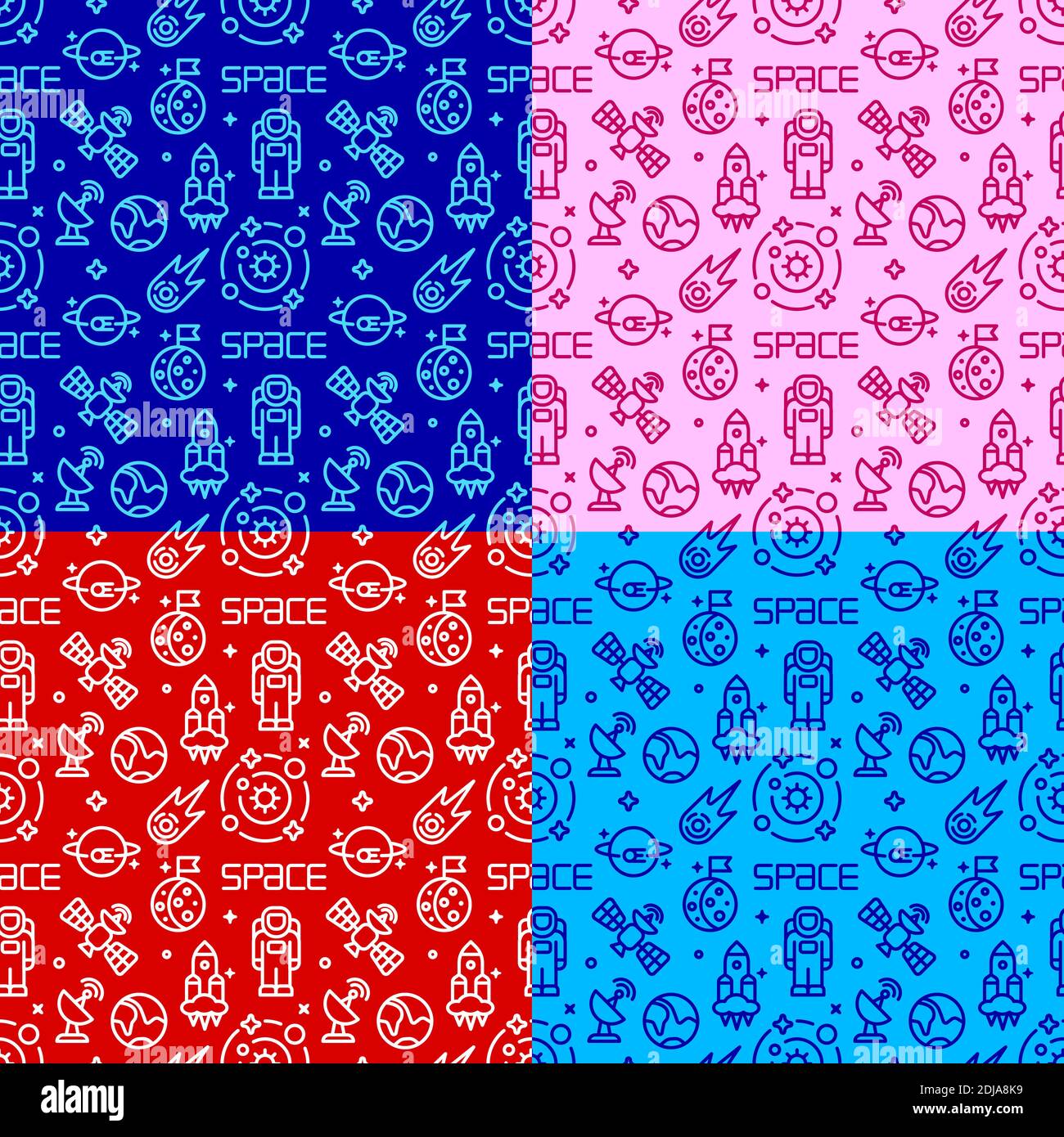Illustration of the space symbols seamless patterns in outline style ...