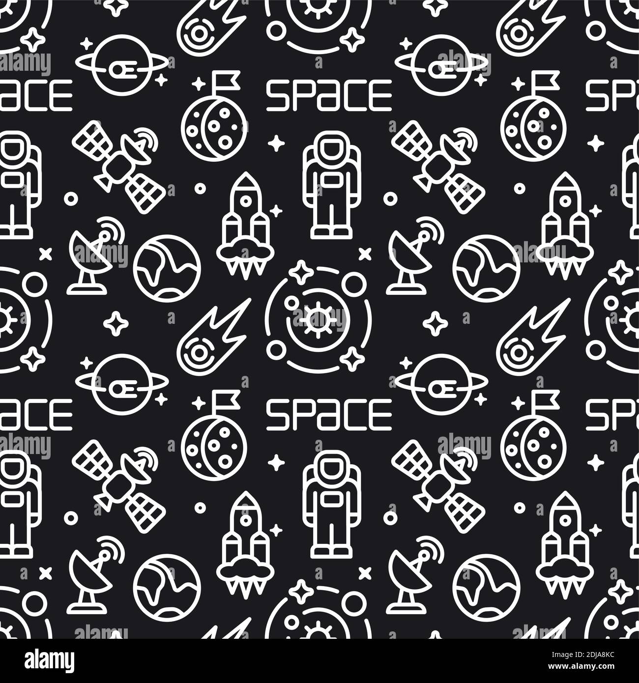 Illustration of the space symbols seamless pattern in outline style ...