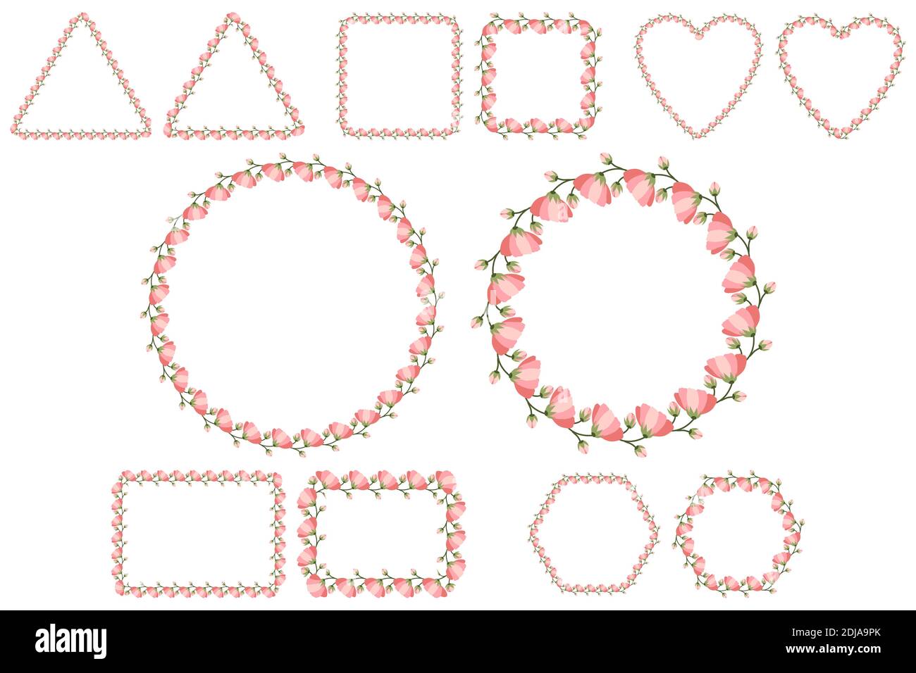 Floral frame set for celebration design with pink flowers. Romantic ...