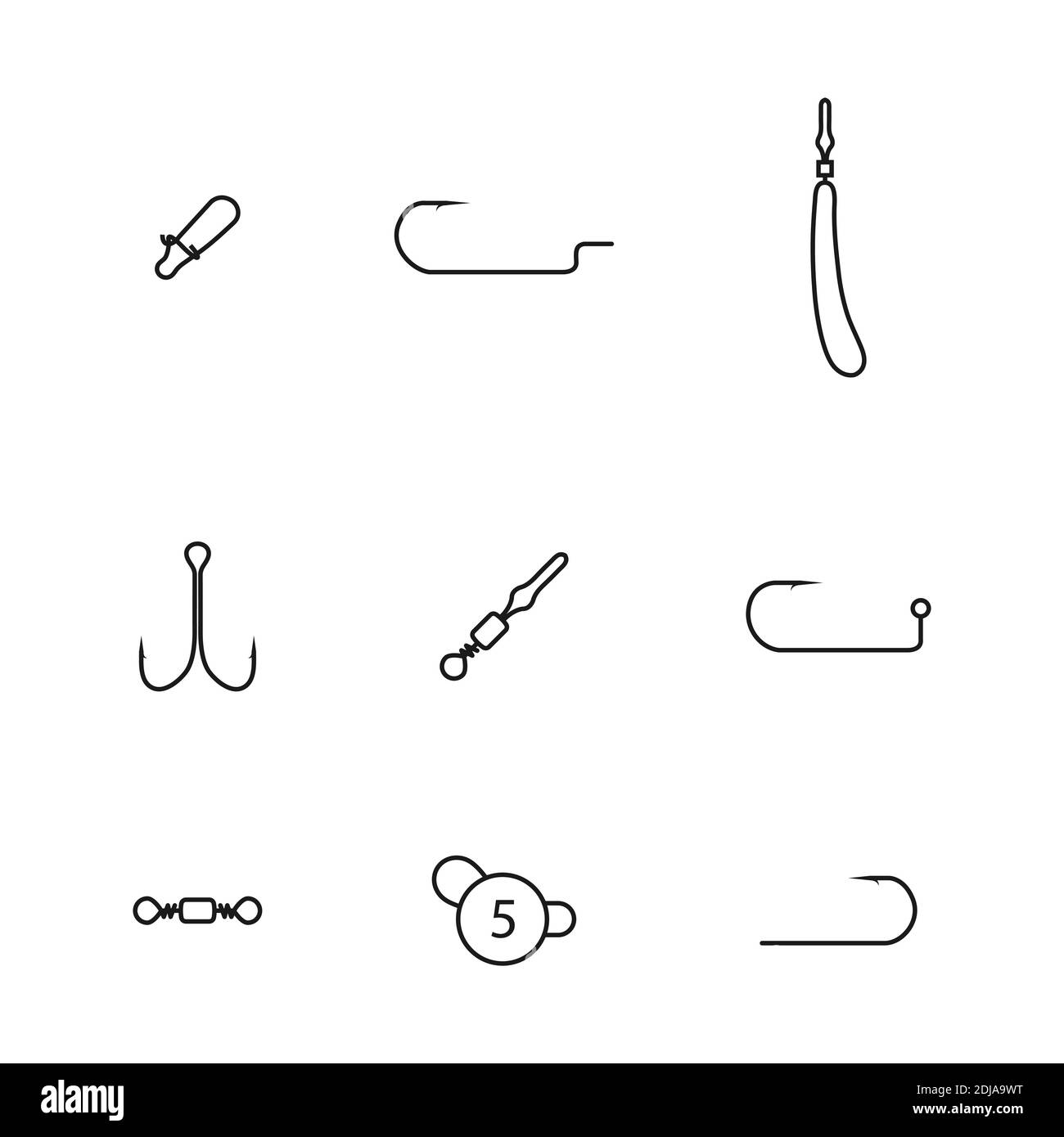 Set of spinning fishing accessories and tackles from thin lines ...