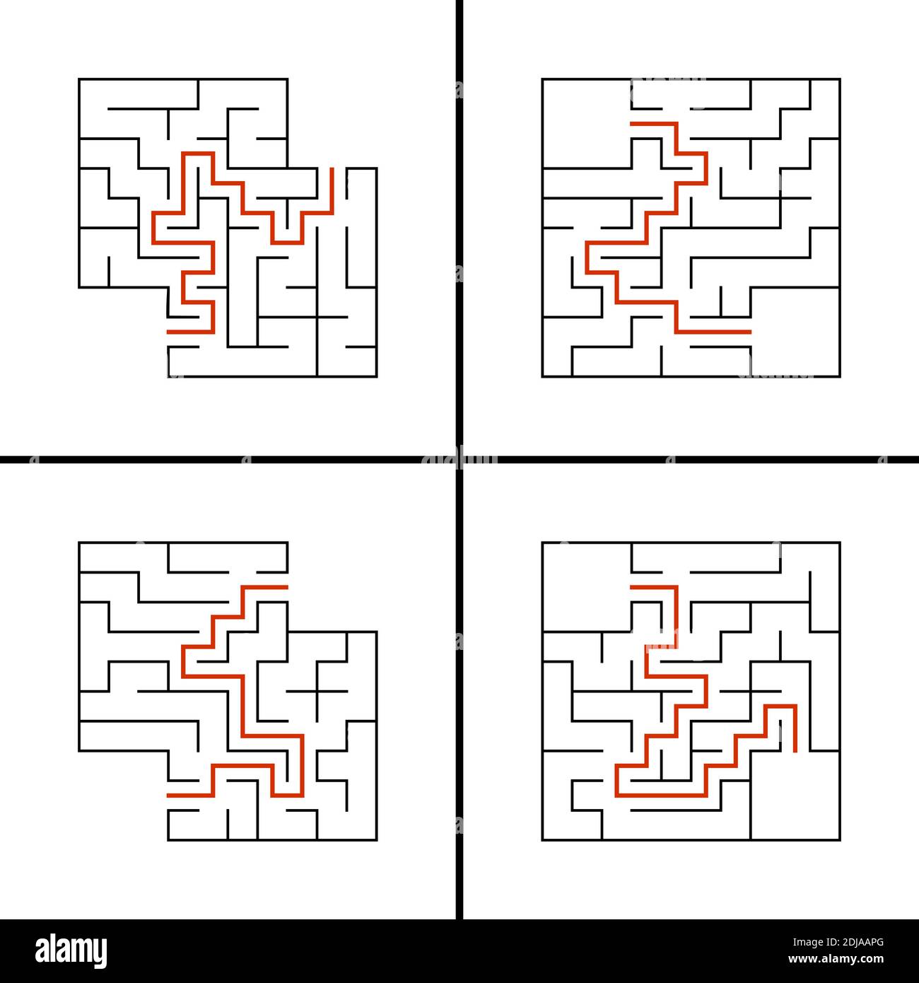 Set of abstract square labyrinths. A game for children. Simple flat ...