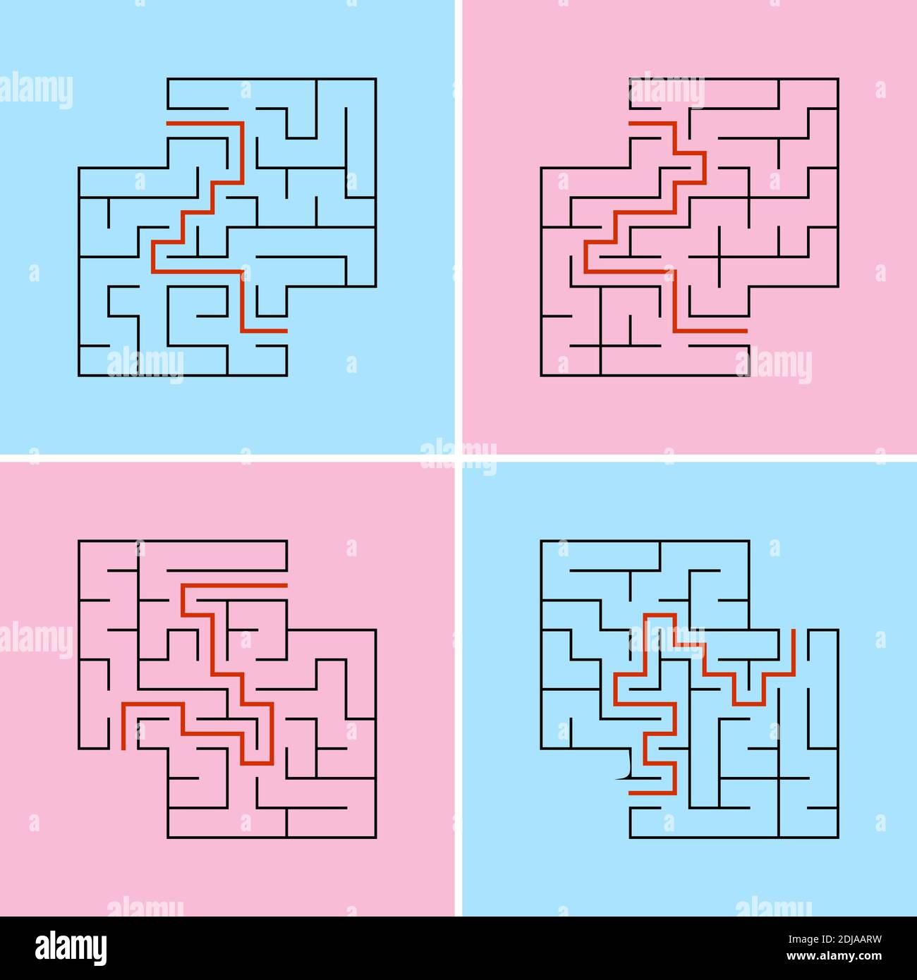 Set of abstract square labyrinths. A game for children. A simple flat vector illustration ...