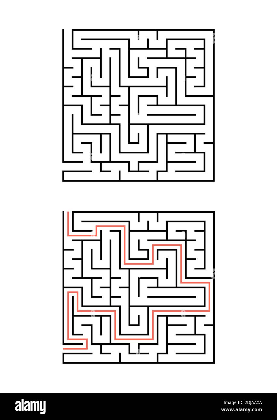 A square maze for children. Simple flat vector illustration isolated on ...