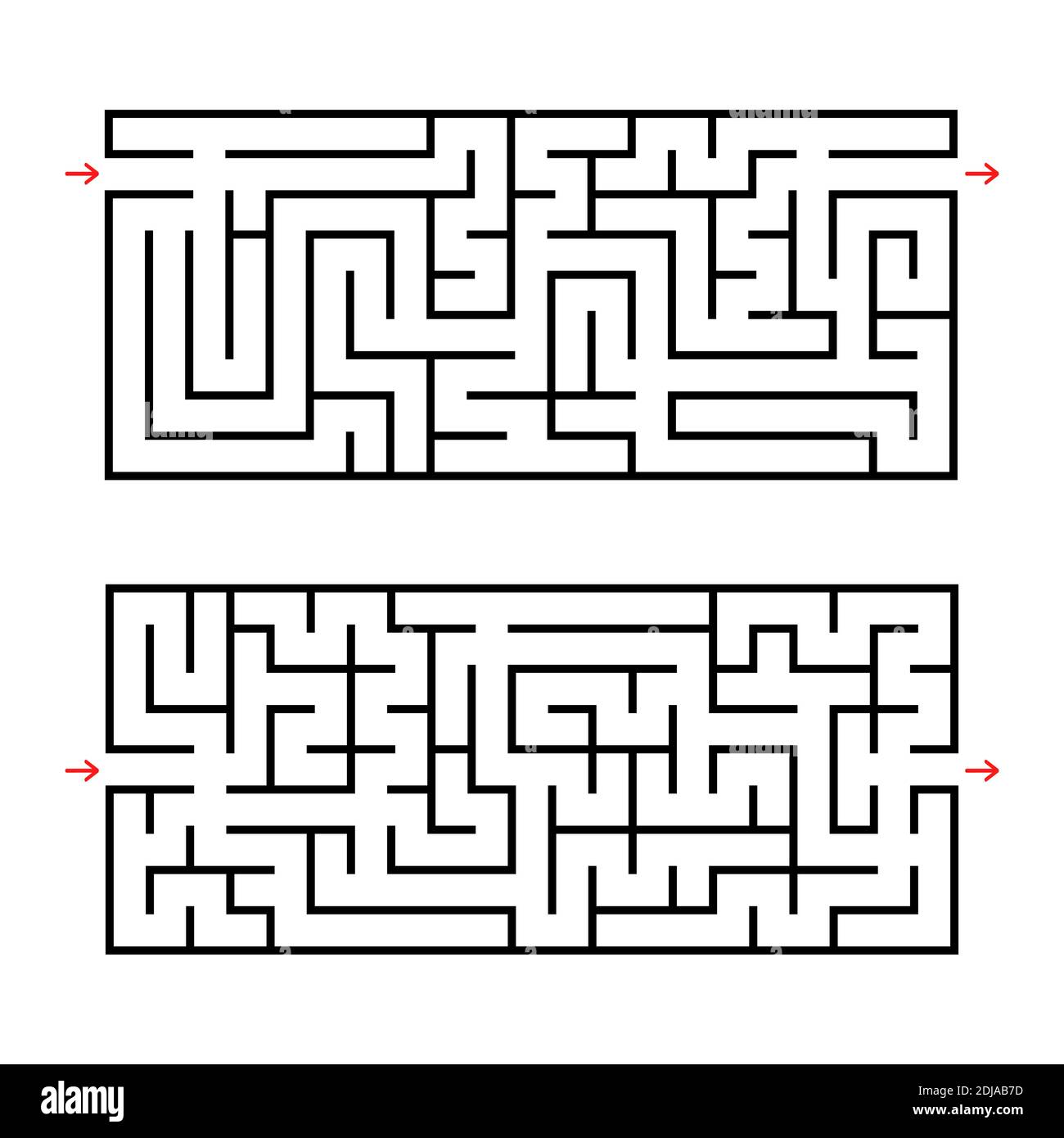 A set of two rectangular labyrinths. An interesting game for children. Simple flat vector ...