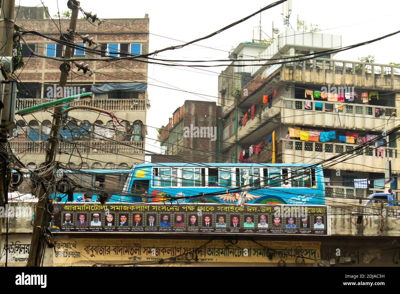 Dhaka, Bangladesh - October 30, 2018: A colourful bus in the traffic of ...