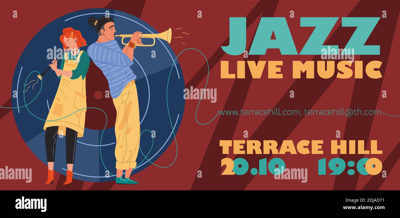 Flat cartoon characters music banner poster,vector illustration concept ...