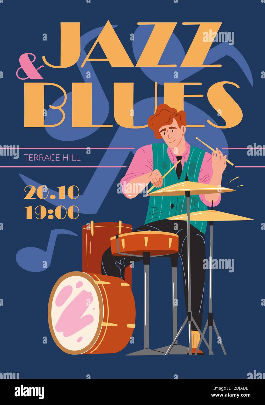 Flat cartoon character music banner poster,vector illustration concept ...