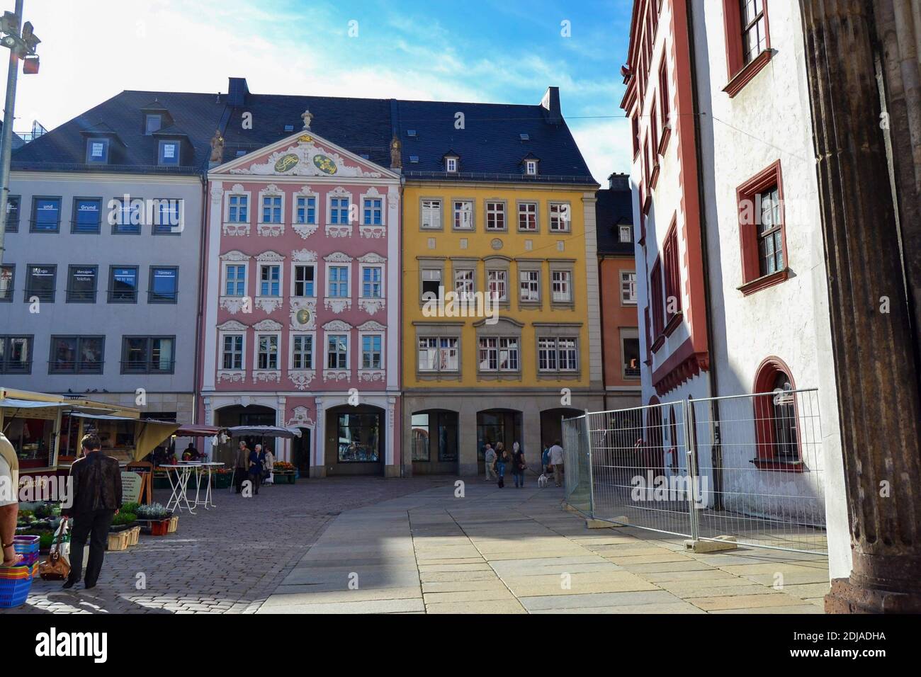 06.10.2011. Chemnitz. East Germany. Old city center pink and yellow ...