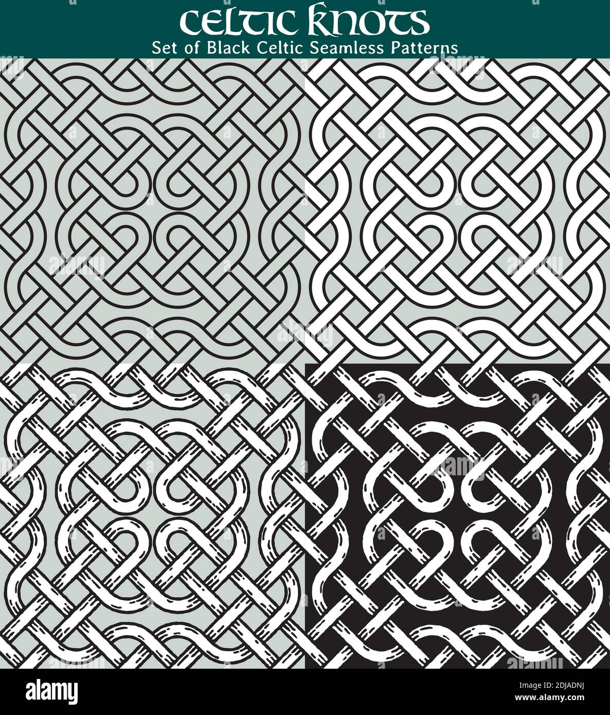 4 different versions of a seamless pattern with Celtic knots: with ...