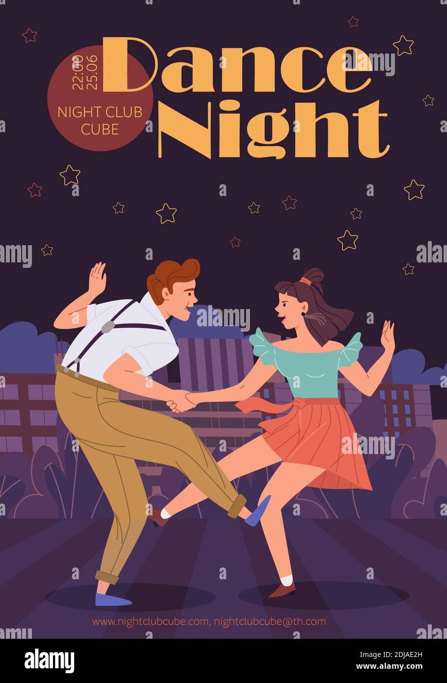 Cartoon flat characters dancing night club flyer, vector illustration ...