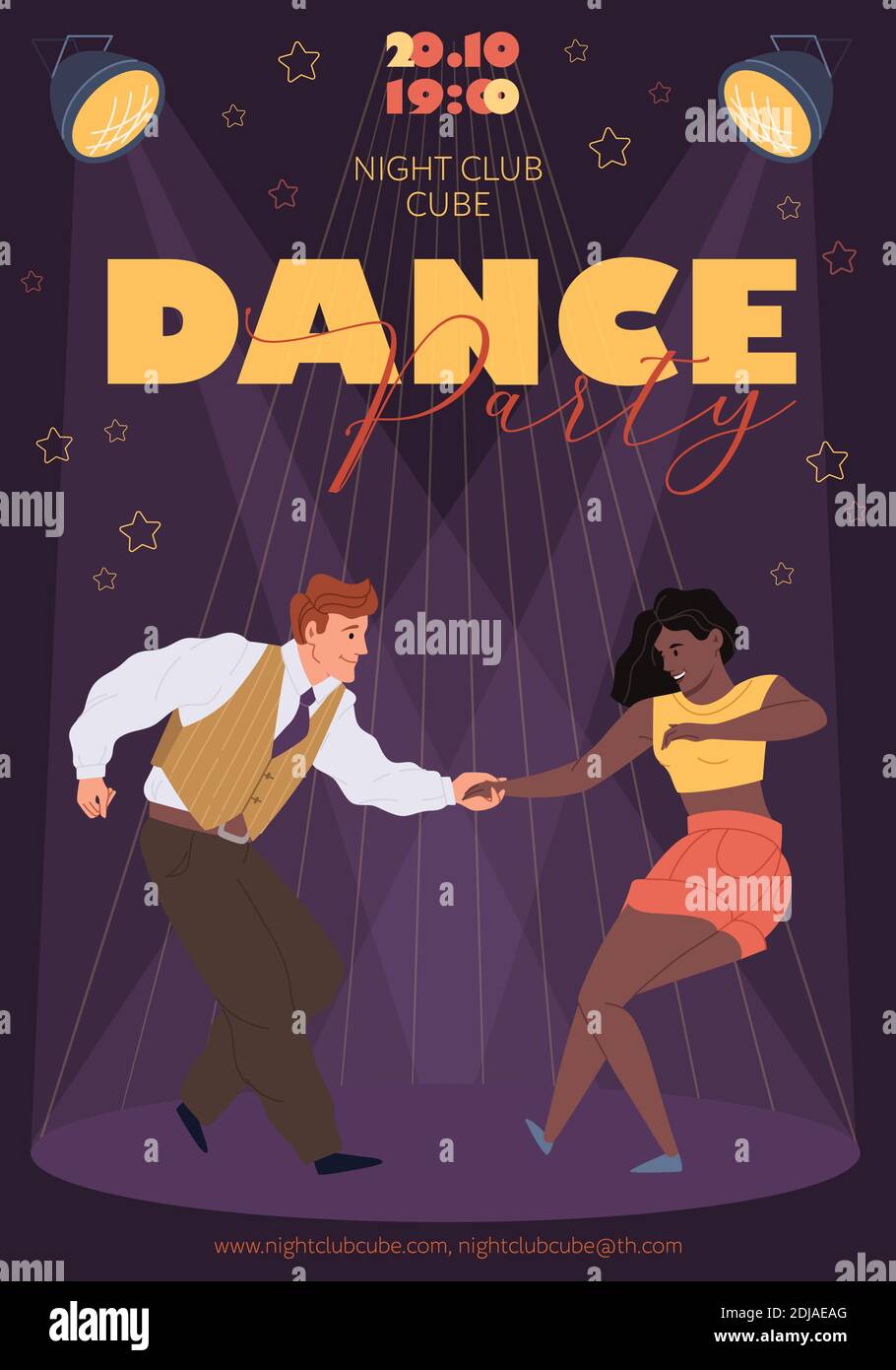 Cartoon flat characters dancing night club flyer, vector illustration ...