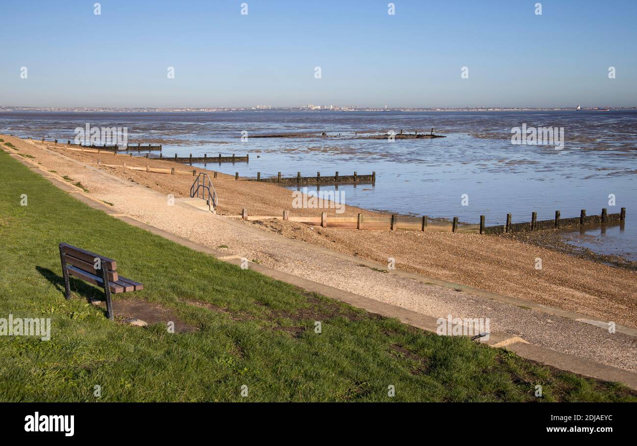 beach and groynes in the village of grain on the isle of grain on the ...
