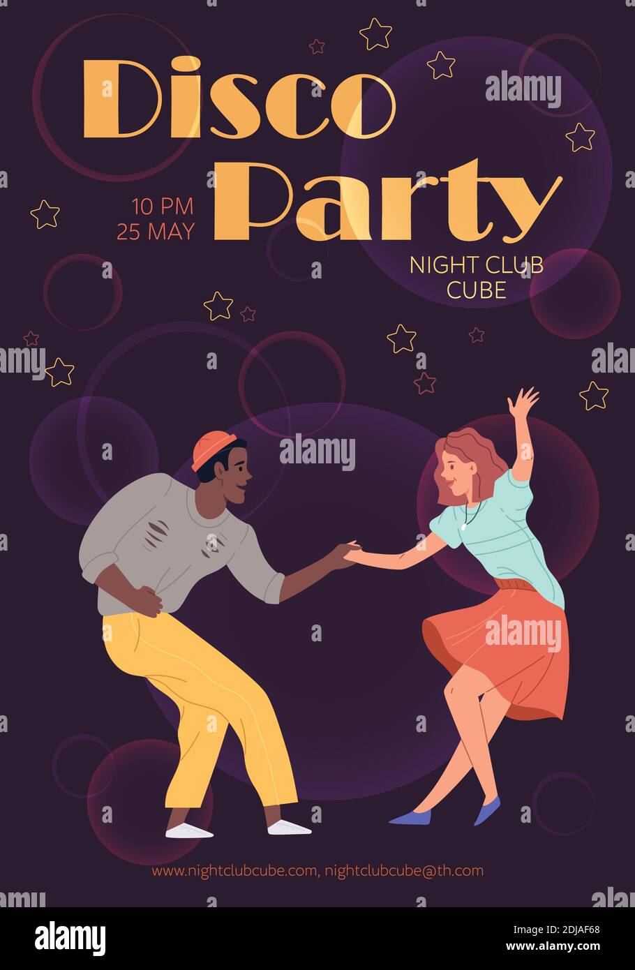 Cartoon flat characters dancing night club flyer, vector illustration ...