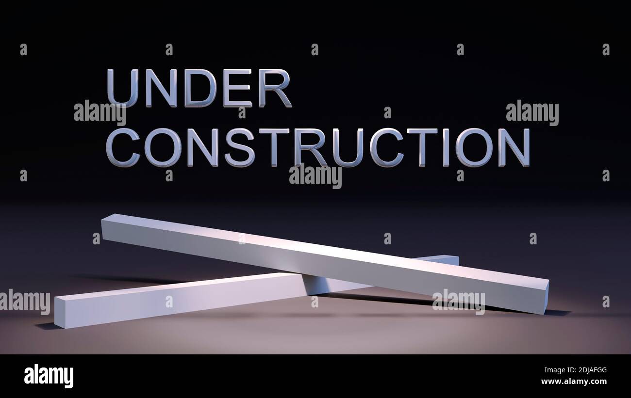 3D render of the words under construction. Sign over black background ...