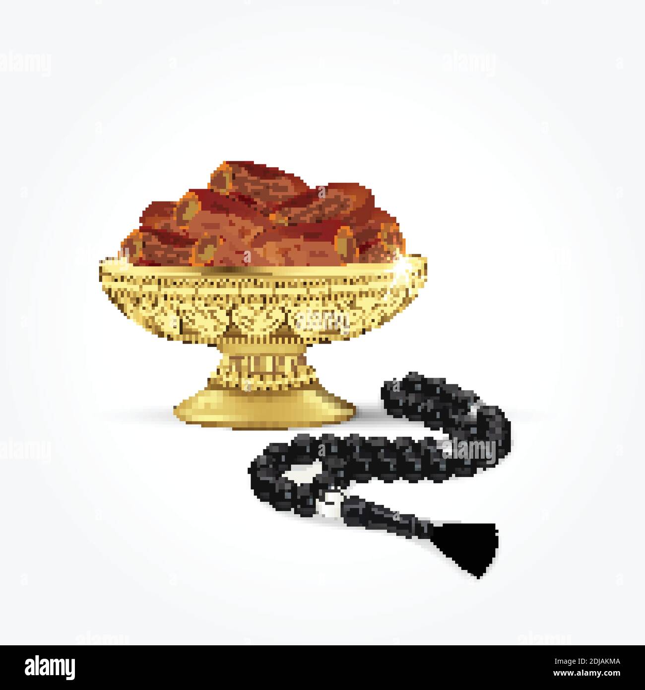 Classic arabic bowl of dates with islamic rosary beads isolated on ...