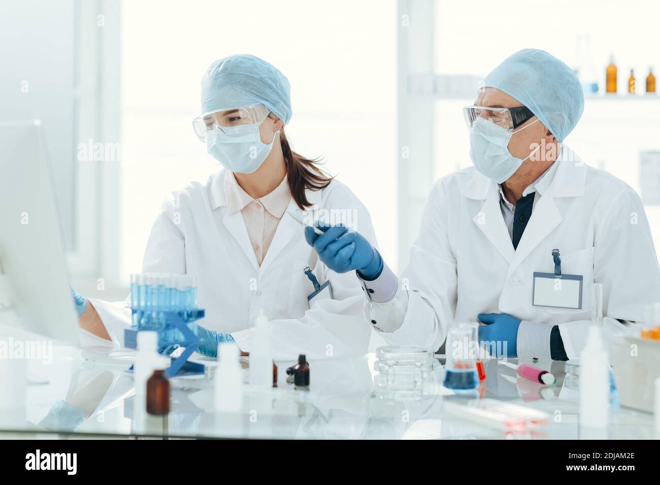 close up. scientists using a computer in a medical laboratory Stock ...