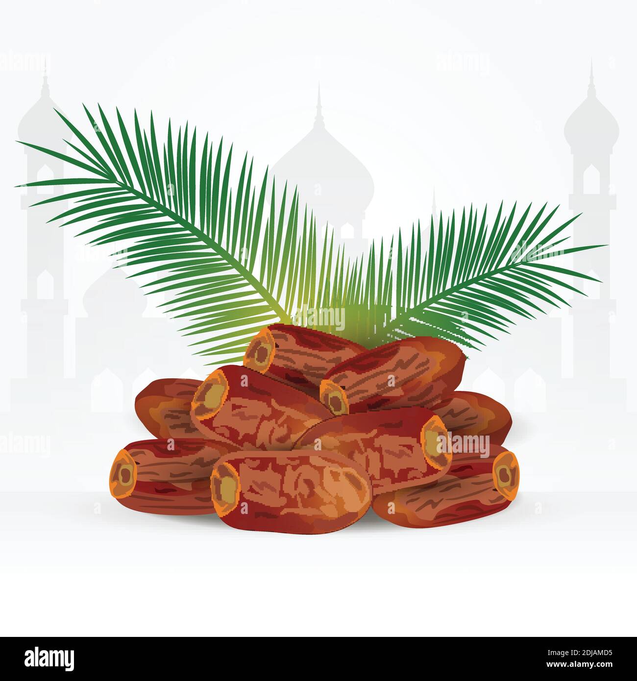 Date fruits with palm leaves isolated on white background. ramadan ...