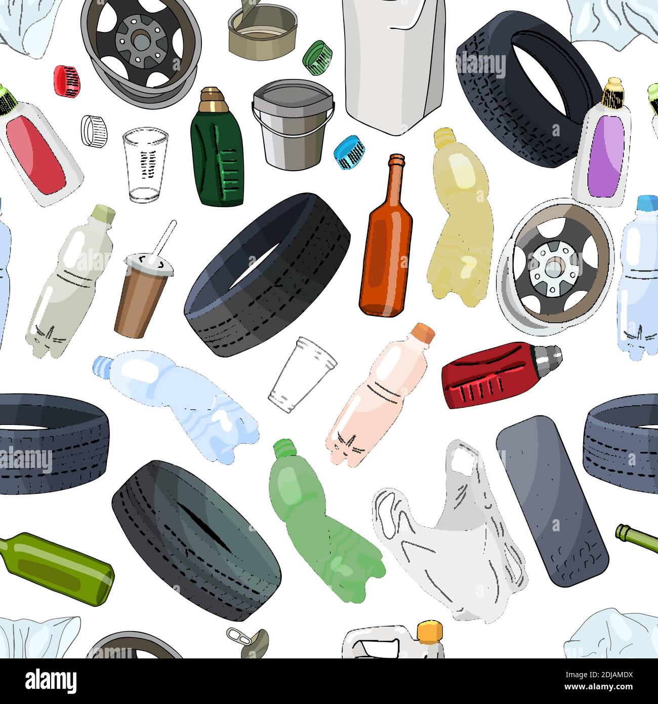 Seamless background with different kinds of garbage. The theme of ...
