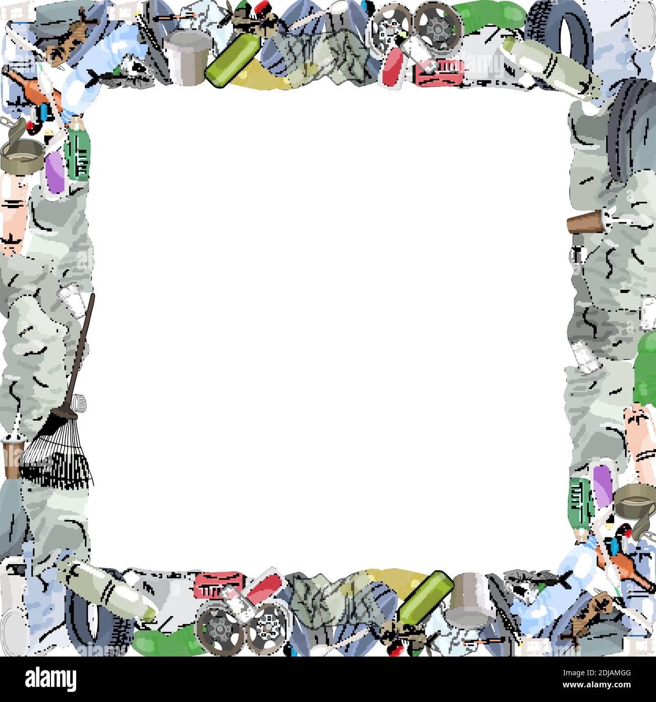 Template with different kinds of garbage and bags. The concept of ...