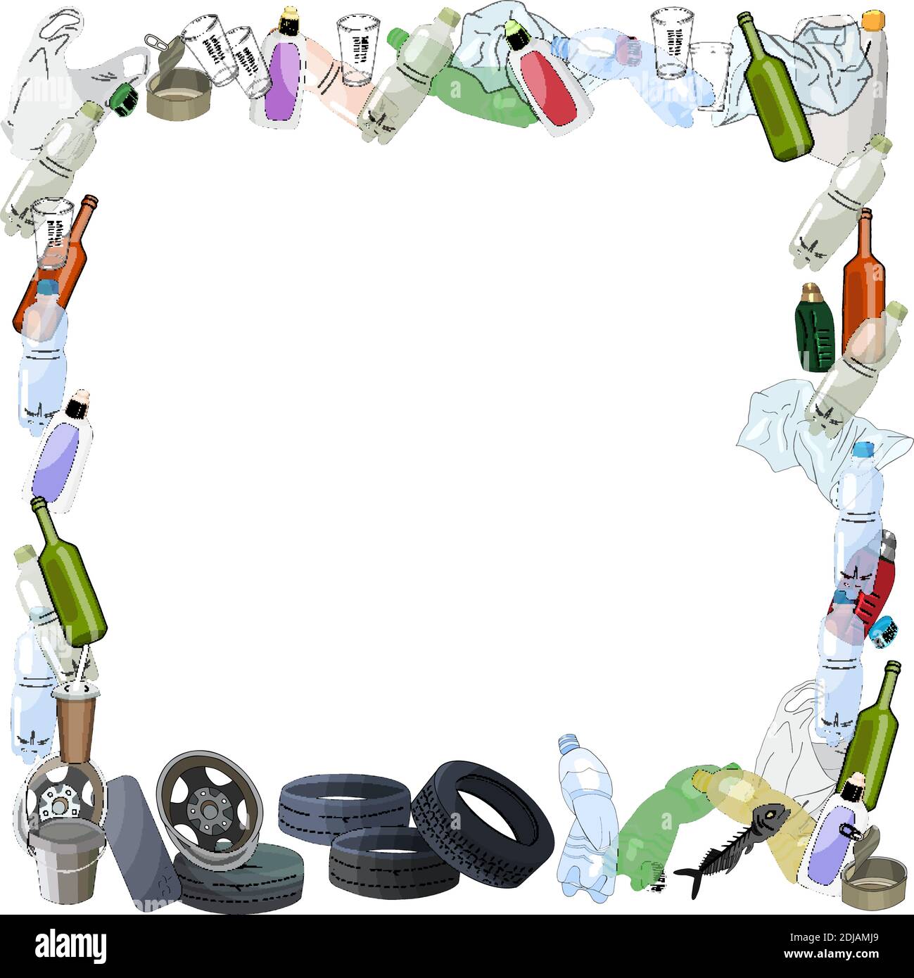 Different kinds of garbage. Square frame. Eco concept Stock Vector ...